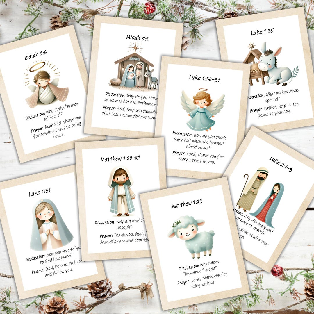 Advent Christmas Story Cards, Printable Advent Scripture for Kids ...
