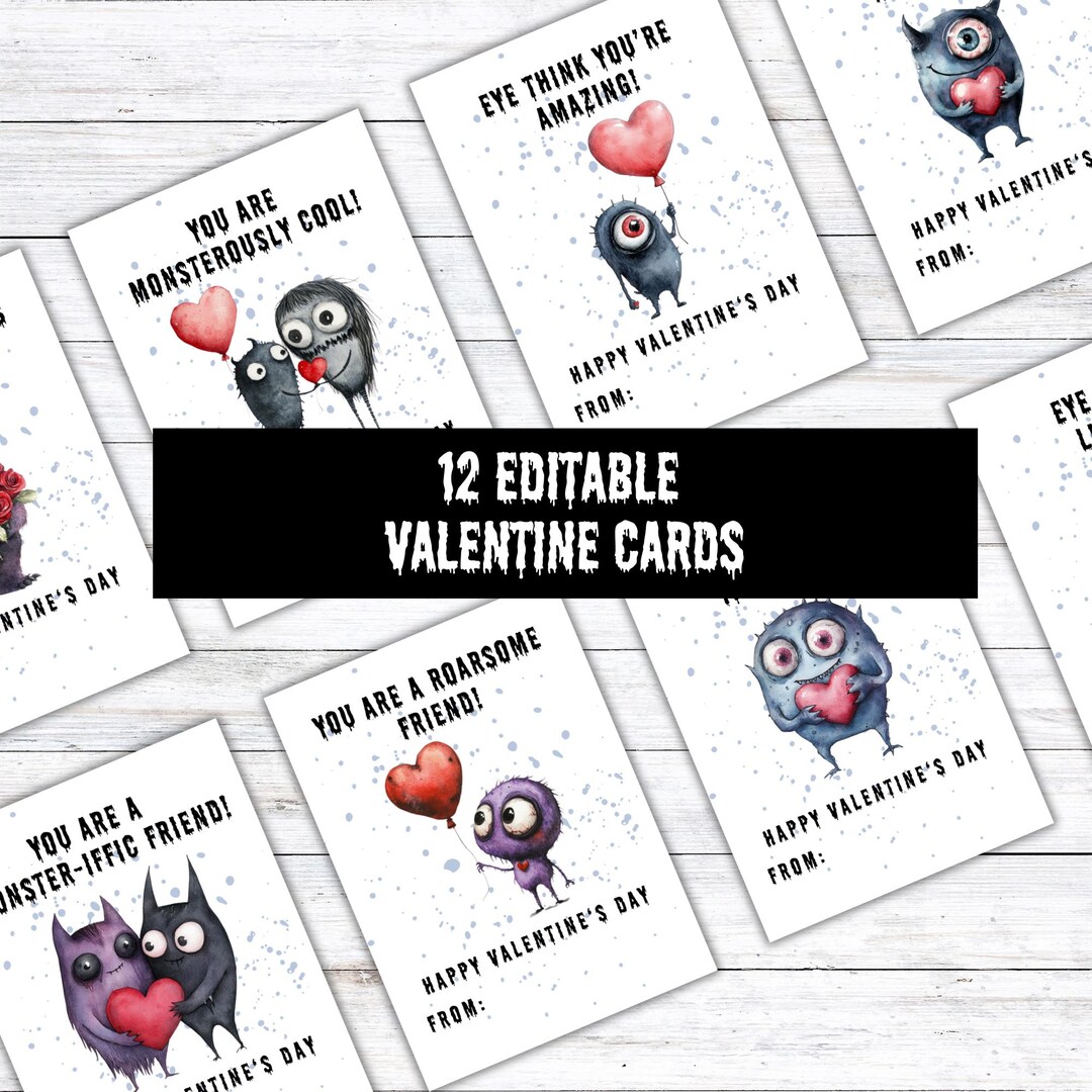 Custom Monster Valentine Card Printable, Monster Pun Valentine's Day ...