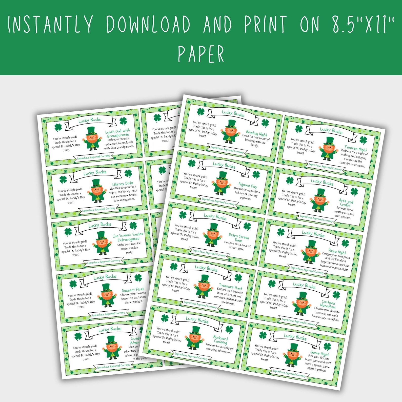 St. Patrick's Day Lucky Bucks Printable, Customizable St. Paddy's Day ...