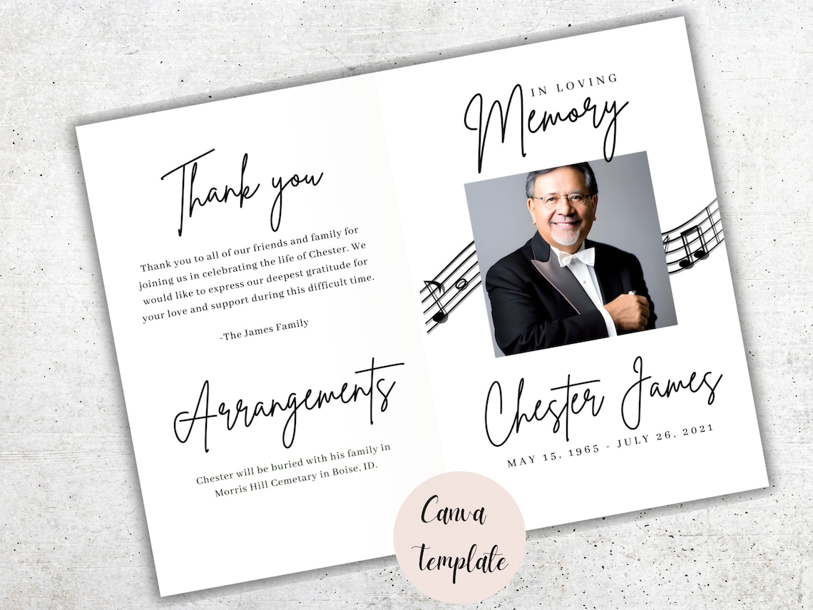 Music Note Funeral Program Template, Printable Musical Memorial Service ...