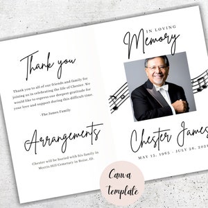 Music Note Funeral Program Template, Printable Musical Memorial Service ...