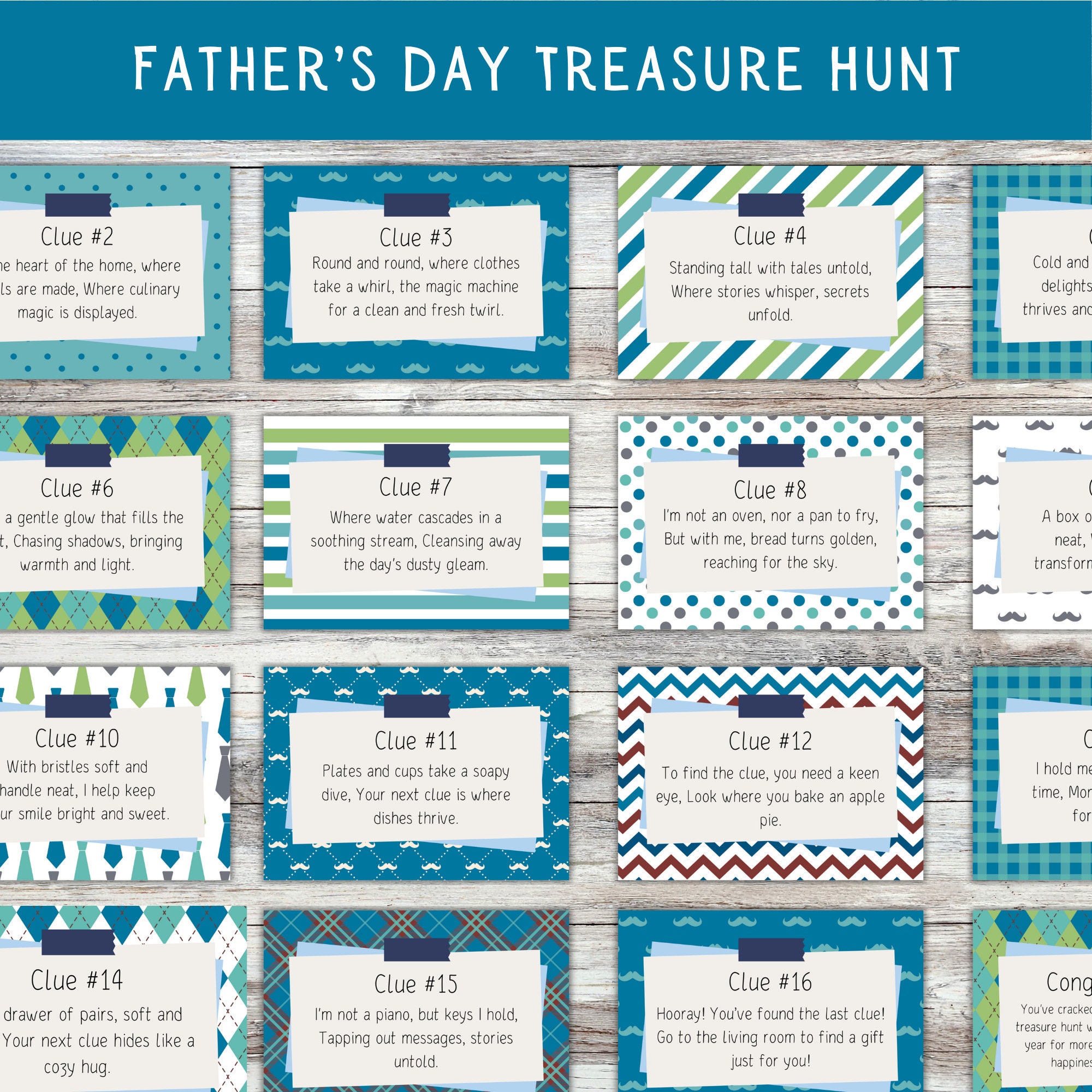 Father's Day Treasure Hunt Clue Cards, Father's Day Scavenger Hunt ...