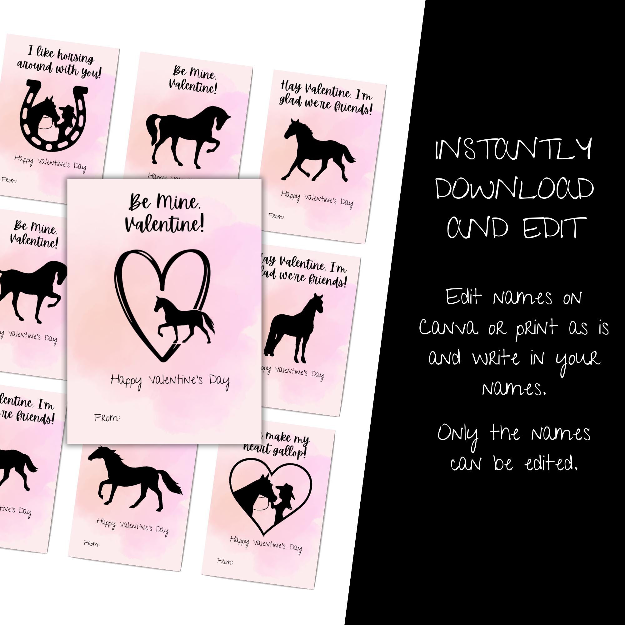 Printable Horse Valentines Day Cards for Kids, Custom Horse Themed ...