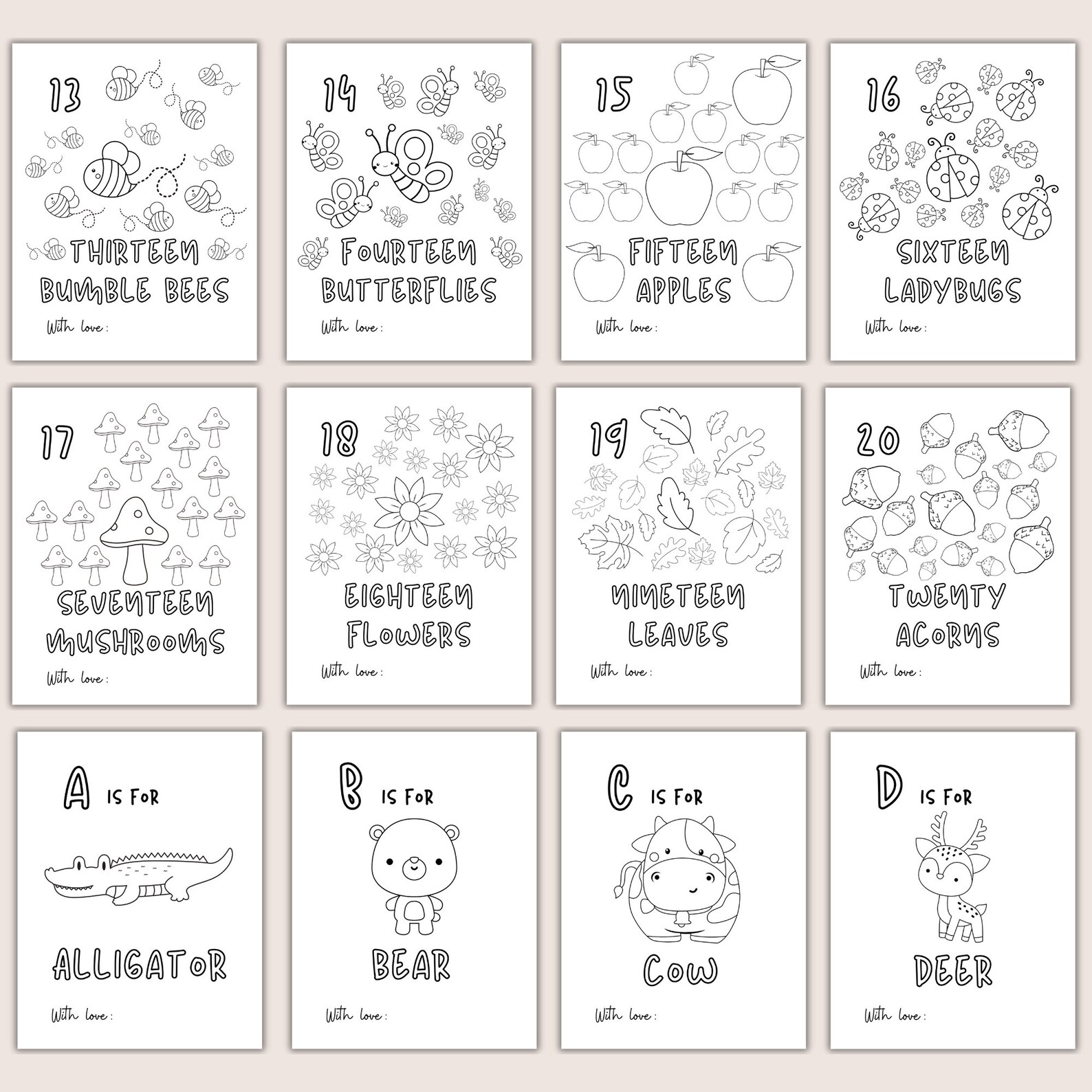 ABC 123 Coloring Book Boho Baby Shower Game, Alphabet Coloring Pages ...