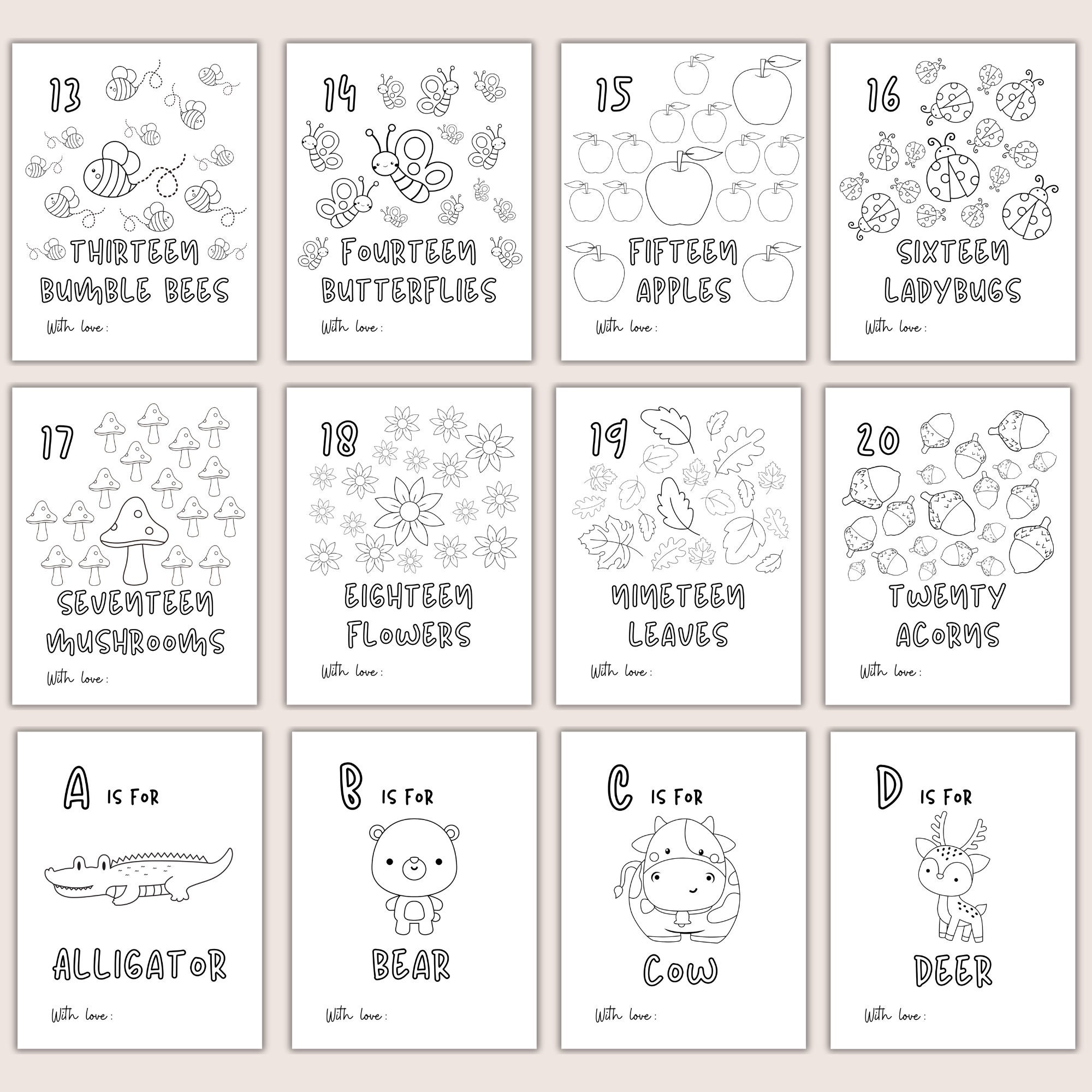 ABC 123 Coloring Book Boho Baby Shower Game, Alphabet Coloring Pages ...