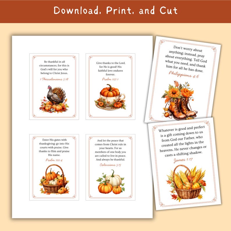 Thanksgiving Printable Scripture Cards, Fall Bible Verse Cards, Daily ...