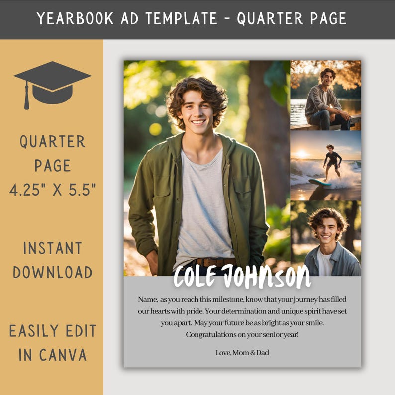 Editable Quarter Page Yearbook Ad Layout, Senior Yearbook Ad Template ...