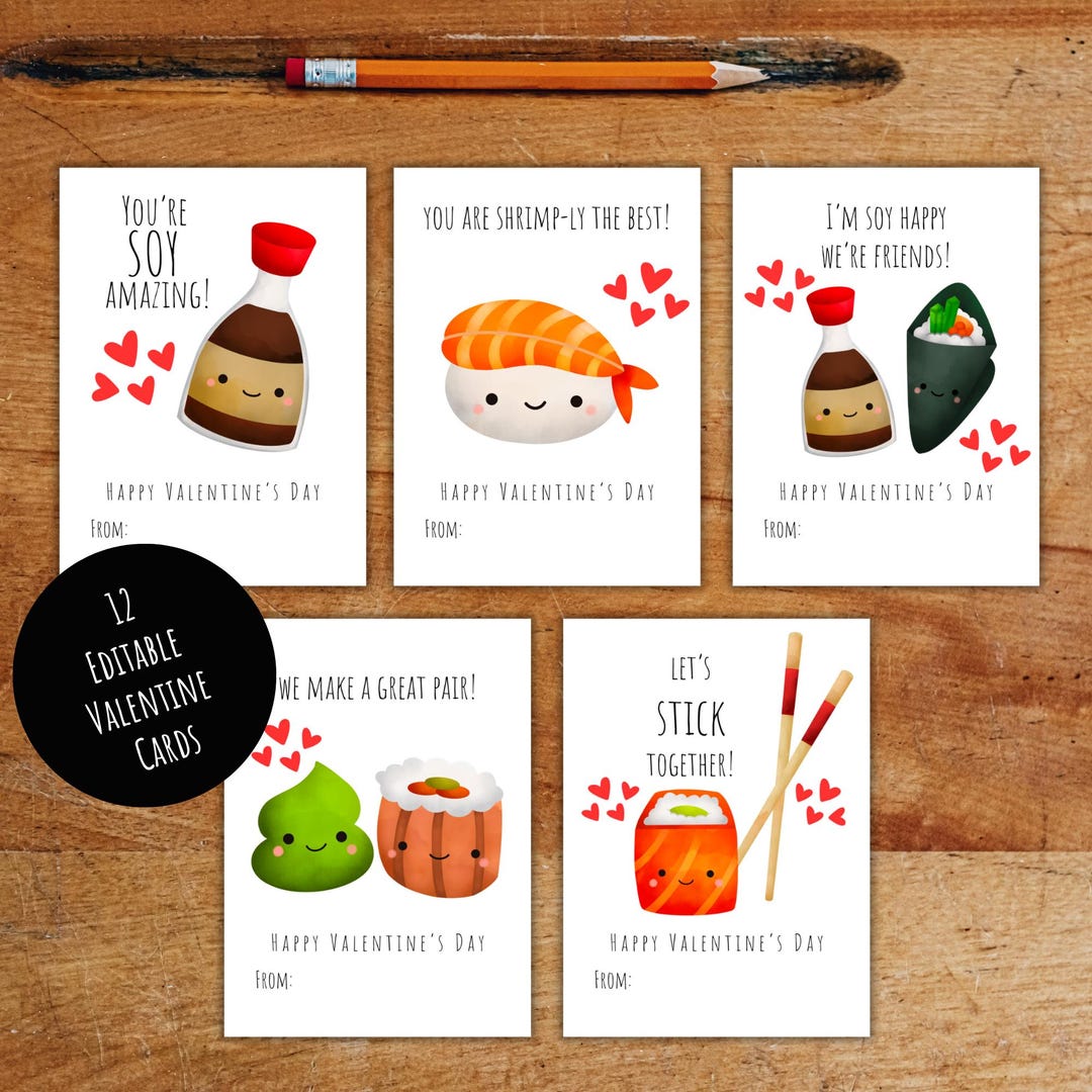 Custom Sushi Valentines Cards Printable, Sushi Pun Valentine's Day ...