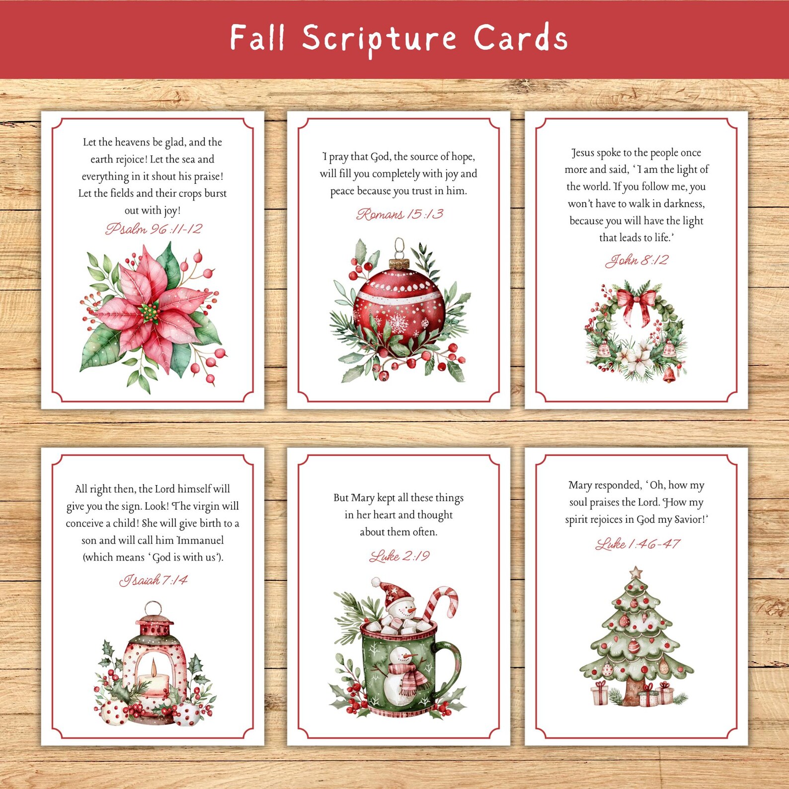 Christmas Printable Scripture Cards, Holiday Bible Verse Cards, Daily ...