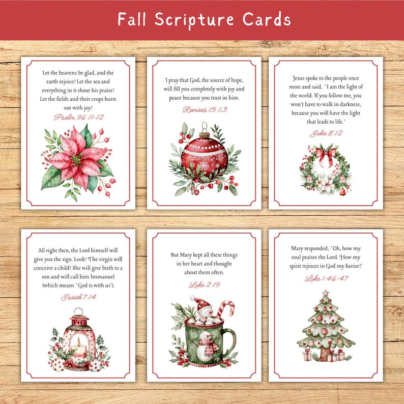 Christmas Printable Scripture Cards, Holiday Bible Verse Cards, Daily ...