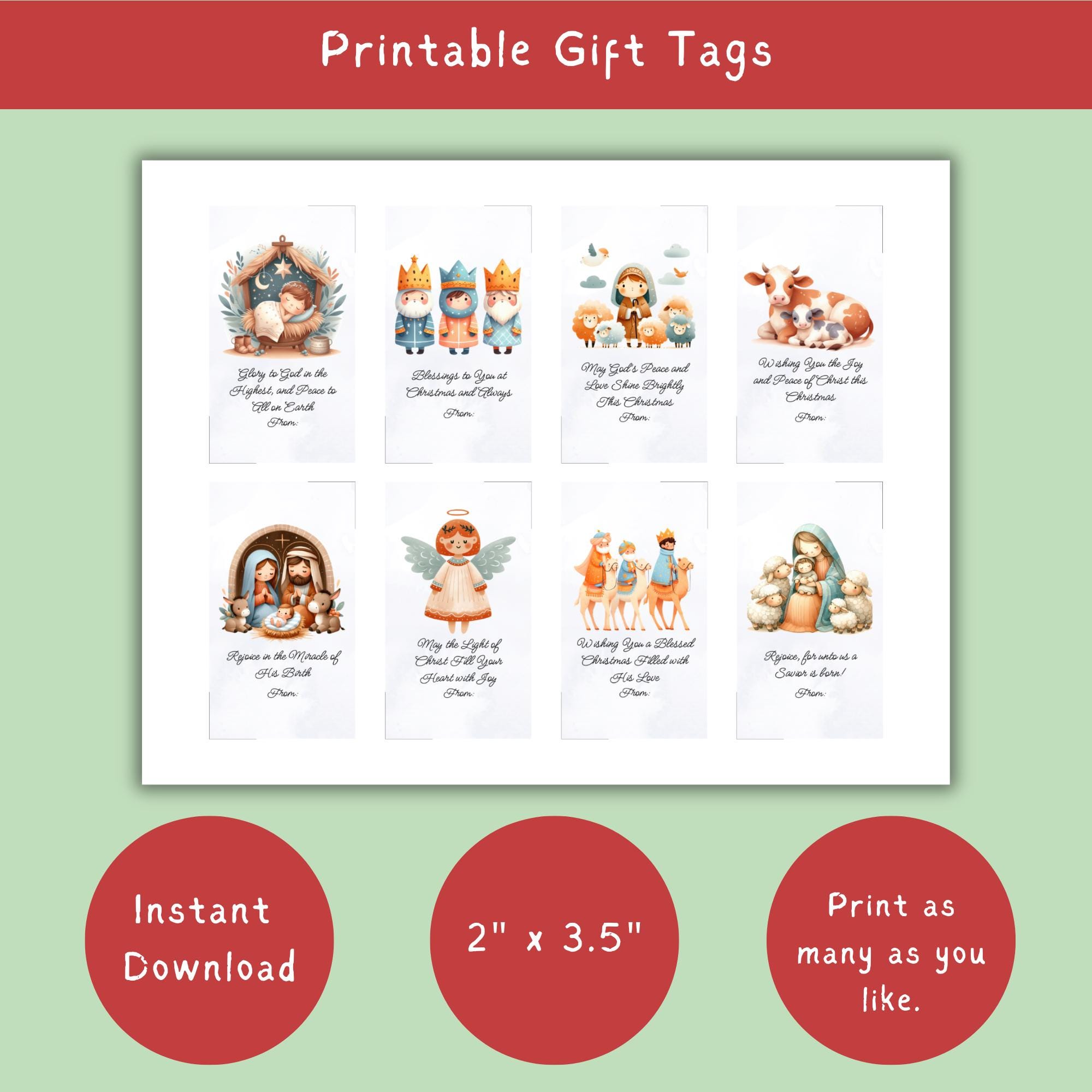 Christian Printable Christmas Gift Tags Religious, Nativity Holiday ...