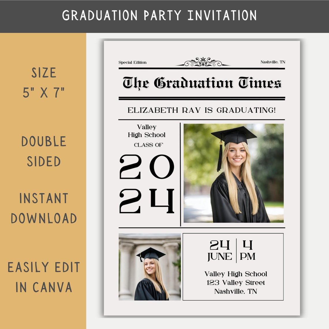 Newspaper Graduation Announcement, Graduation Invitation Template ...