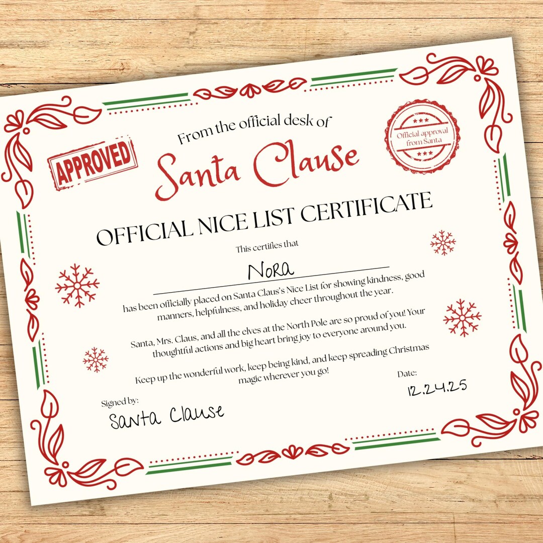 Editable Nice List Certificate, Printable Letter From Santa Claus ...