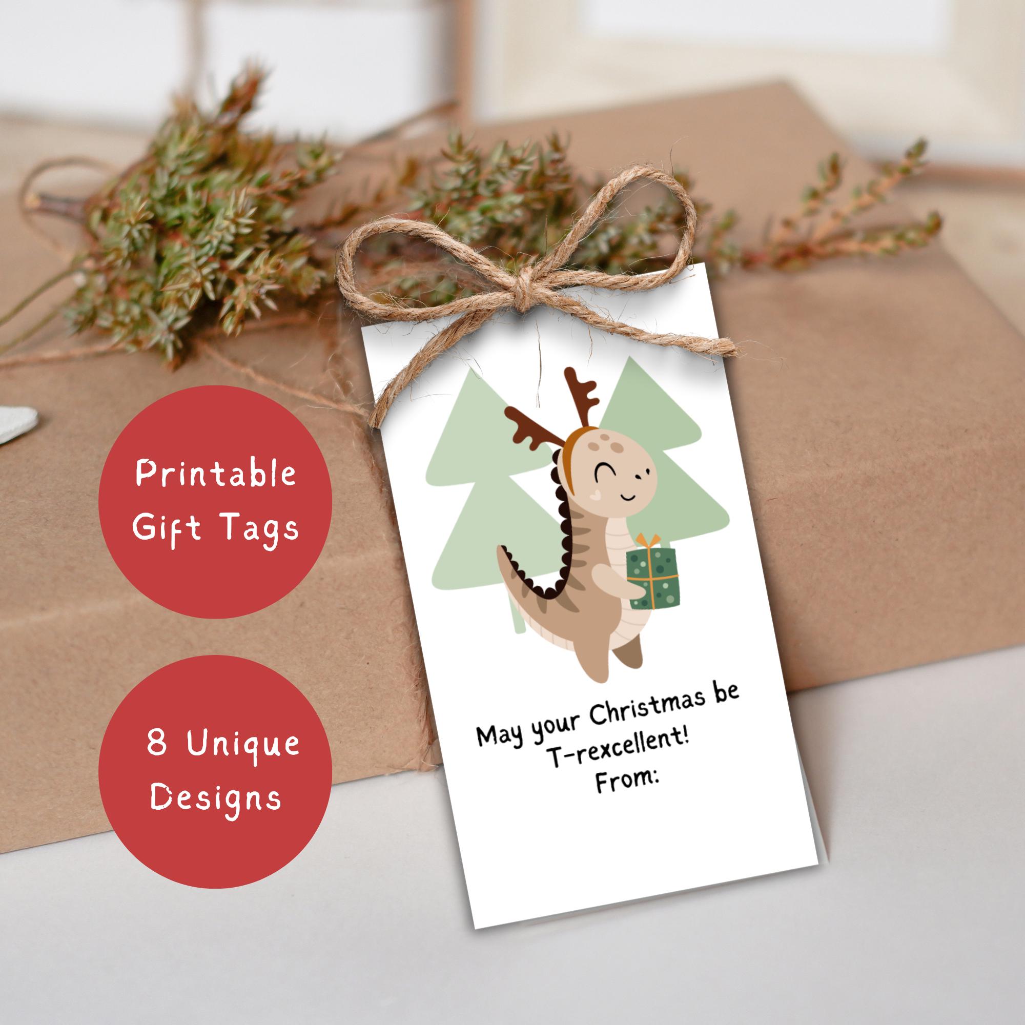 Printable Dinosaur Christmas Gift Tag, Christmas Classroom Favor Tags ...