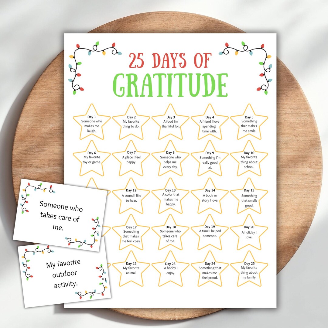 Printable Advent Calendar for Kids, Gratitude Challenge, Conversation ...