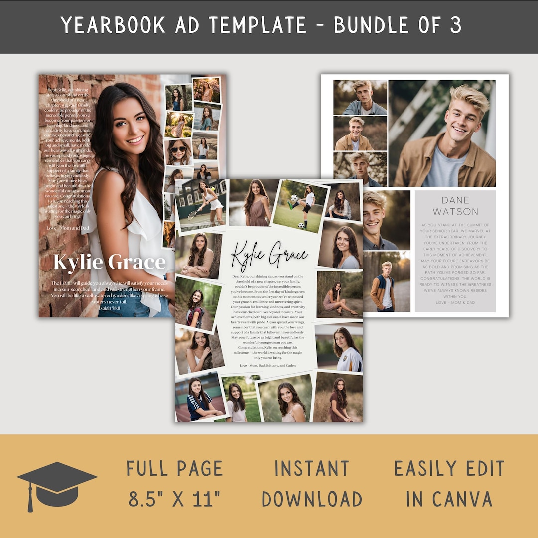 High School Senior Yearbook Ad Templates, Editable Full Page Yearbook ...