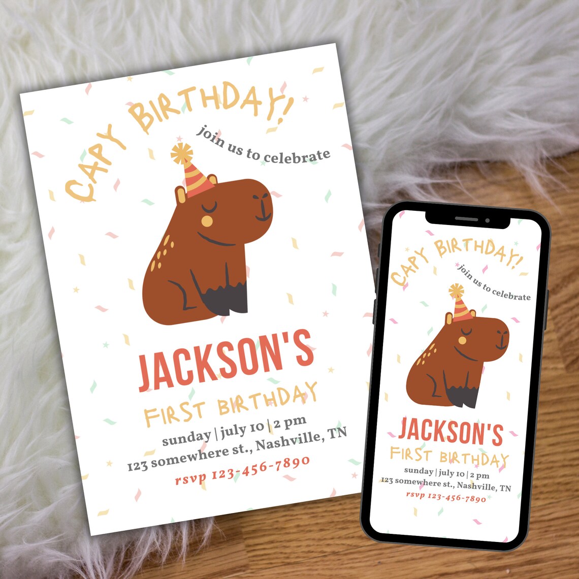 Capybara Birthday Invitation, Capy Birthday Invite Printable, Cute ...