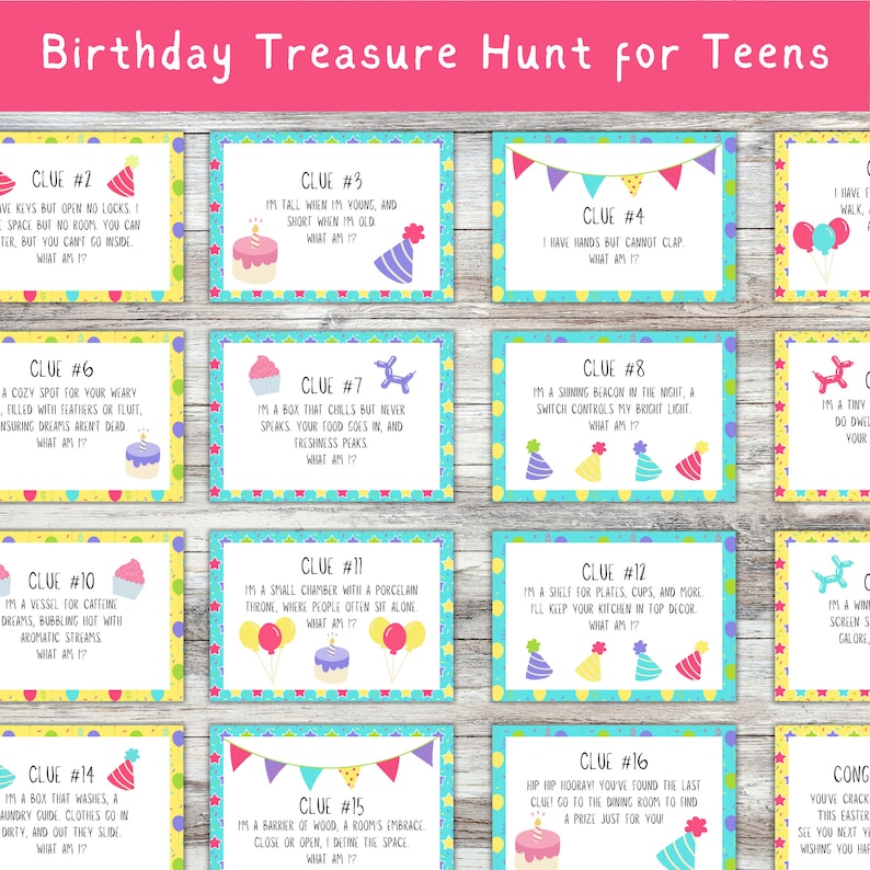 Birthday Scavenger Hunt for Teens, Treasure Hunt for Older Kids Tweens ...