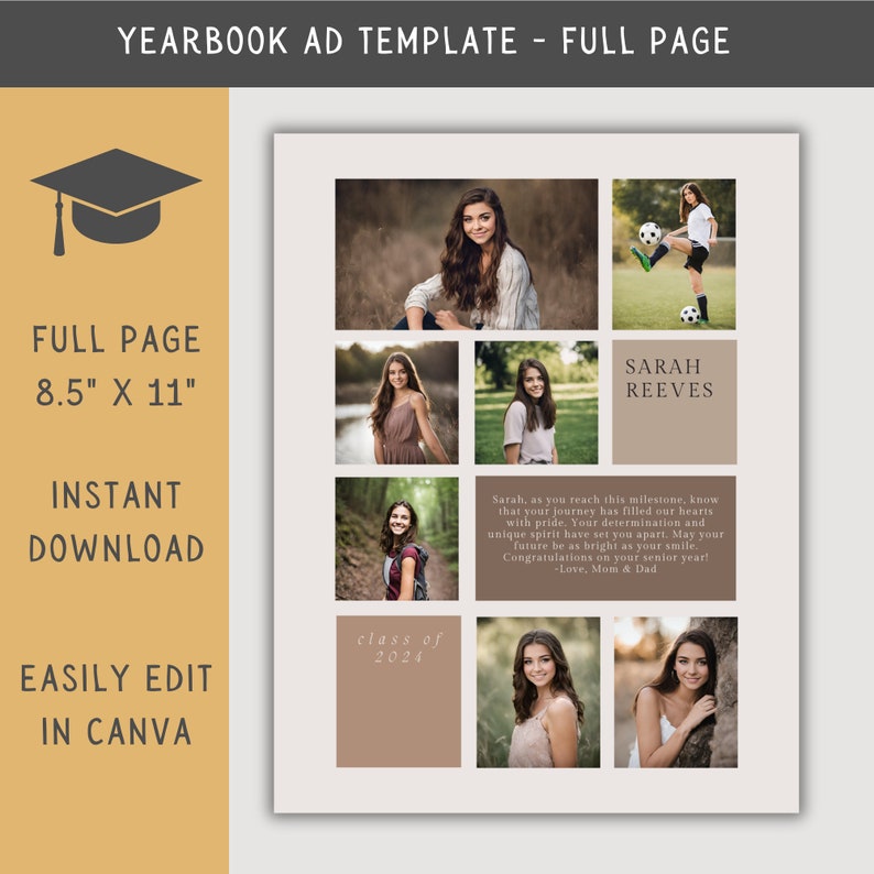 High School Senior Yearbook Ad Template, Editable Full Page Yearbook Ad ...