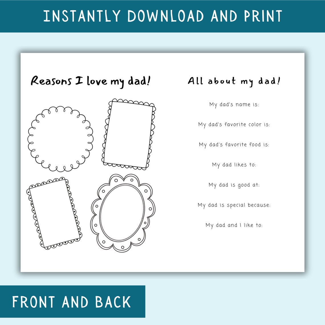 All About Dad Printable Book for Fathers Day Gift Idea Activity Book ...