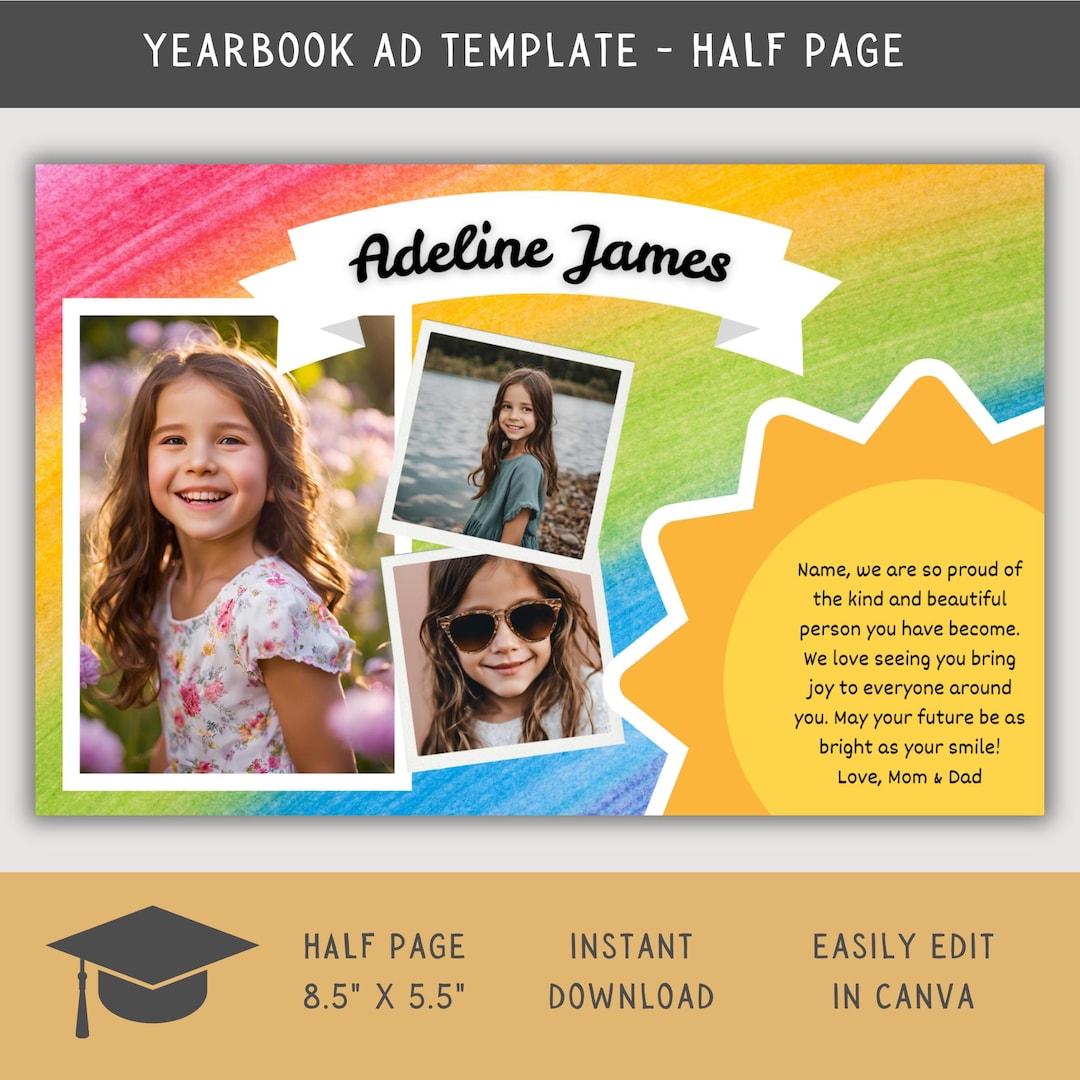 Elementary School Yearbook Ad Template: Half Page Photo Collage (canva ...