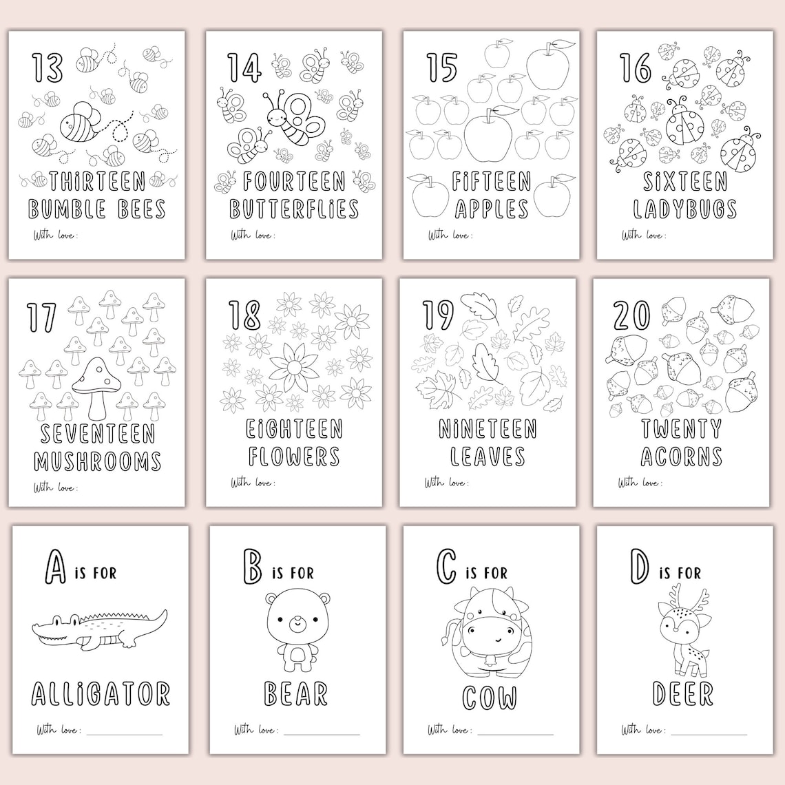 ABC 123 Coloring Book Baby Shower Game, Alphabet Coloring Pages for ...