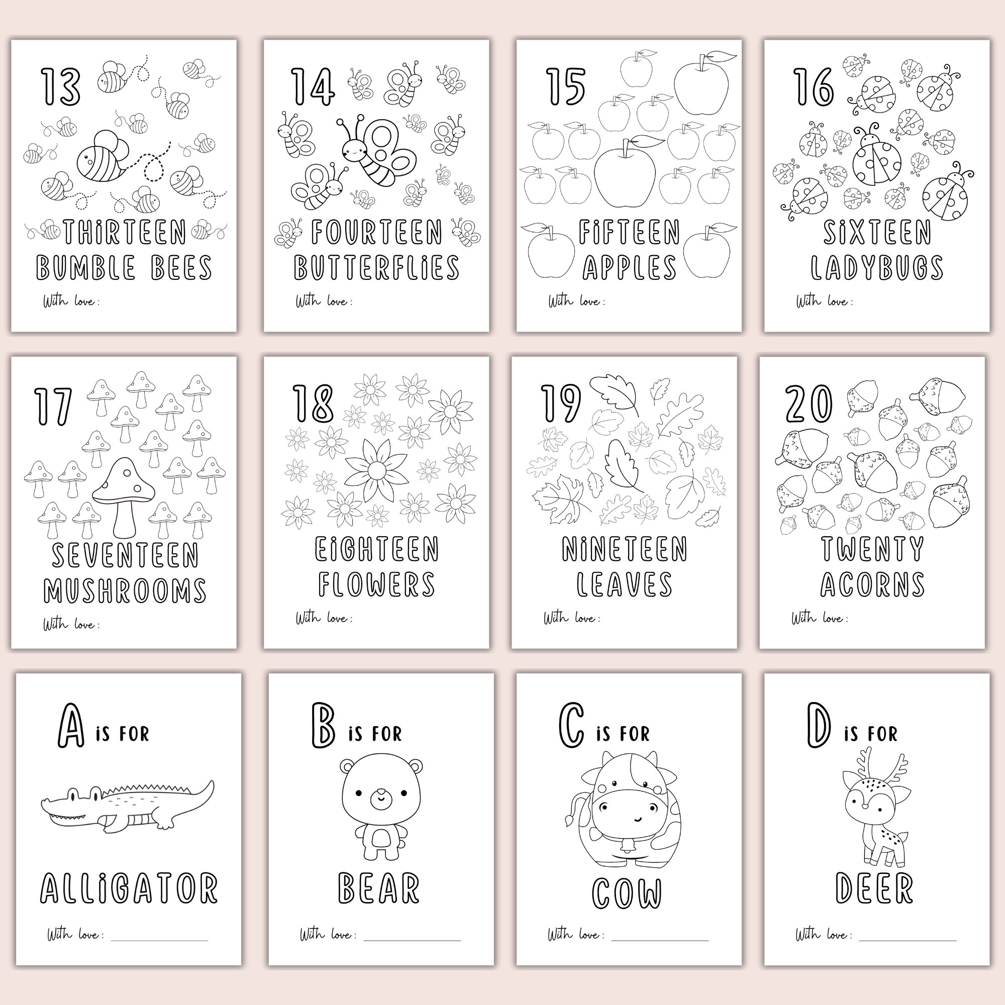 ABC 123 Coloring Book Baby Shower Game, Alphabet Coloring Pages for ...
