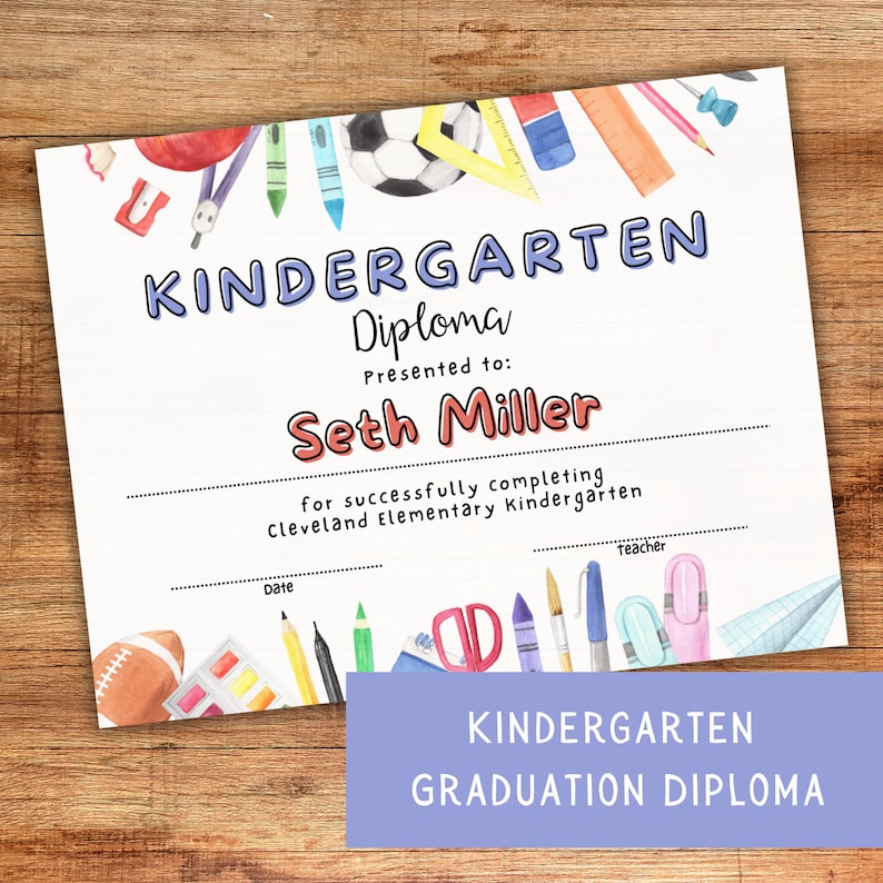 Editable Kindergarten Graduation Diploma Canva, Printable Graduation ...