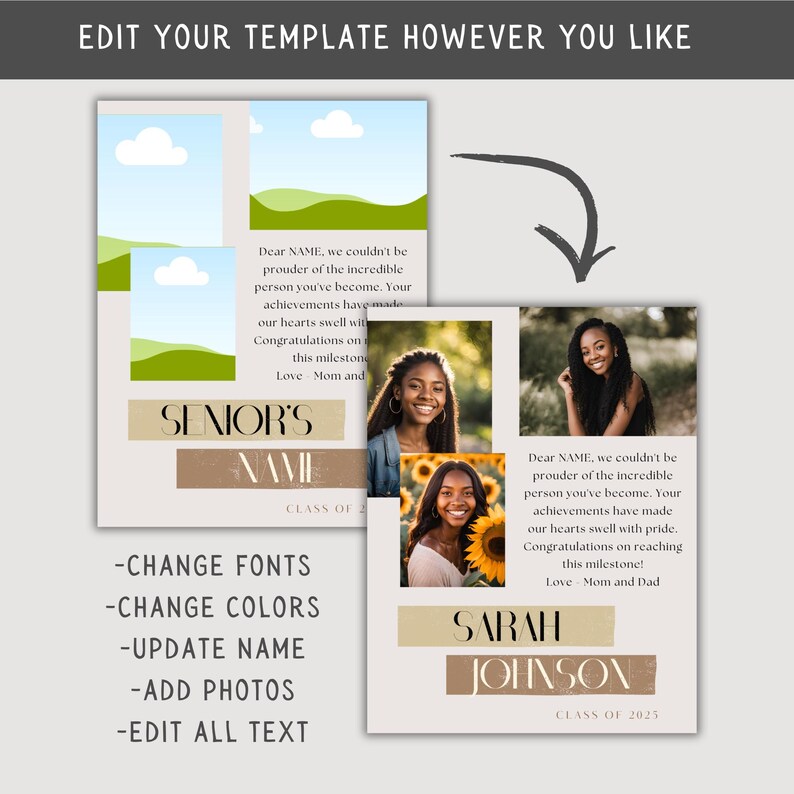 Editable Quarter Page Yearbook Ad Layout, Senior Yearbook Ad Template ...