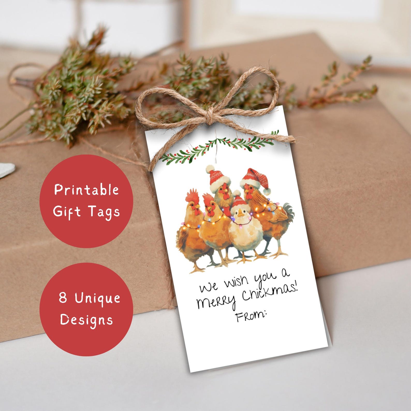 Chicken Printable Christmas Gift Tags, Funny Chicken Holiday Party ...