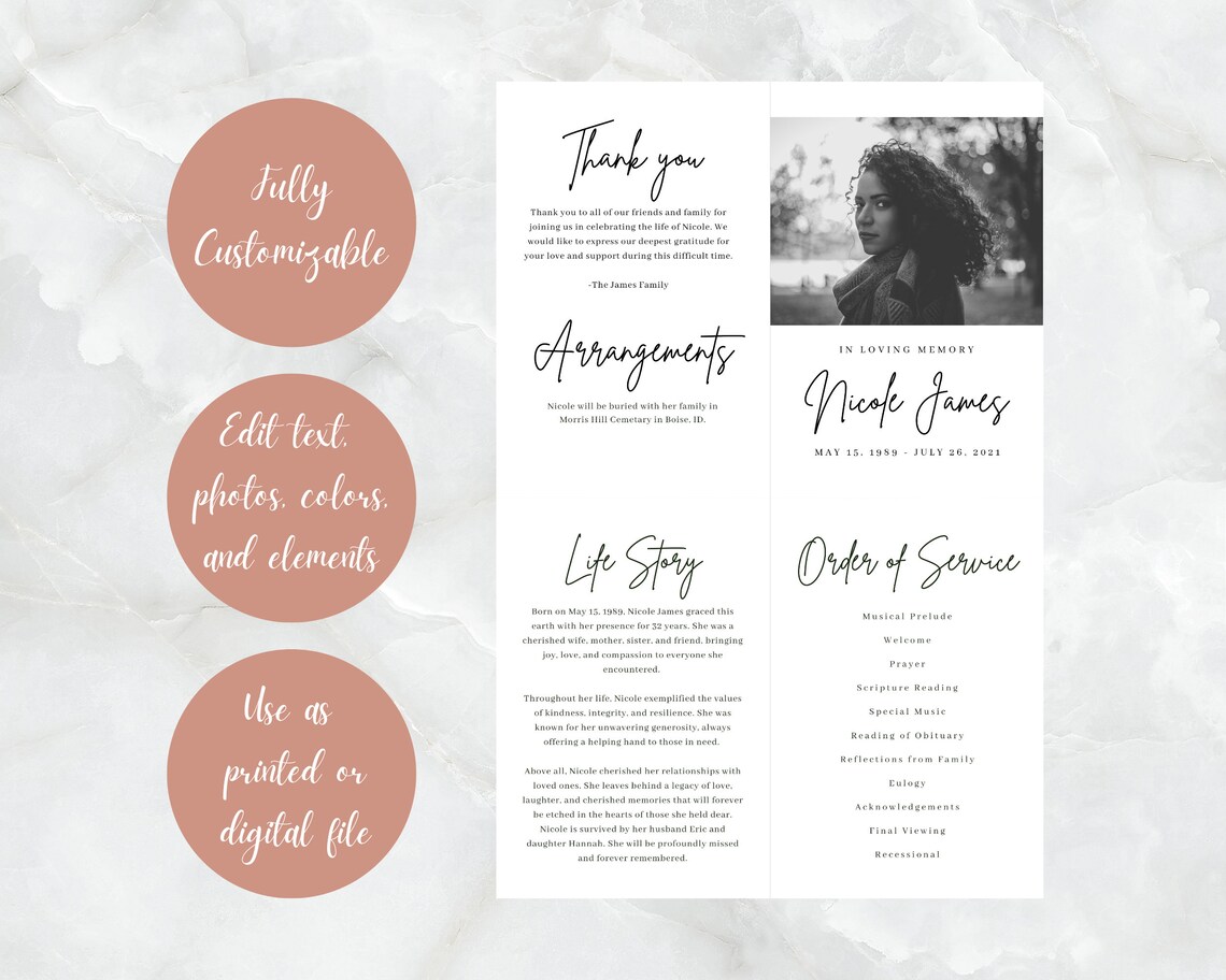 Canva Funeral Program Template Minimalist, Printable Funeral Program ...