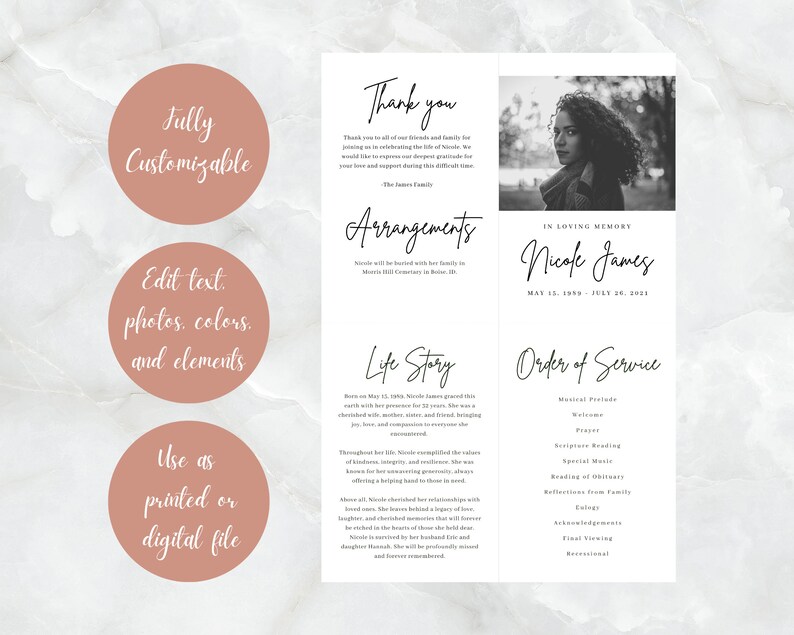 Canva Funeral Program Template Minimalist, Printable Funeral Program ...
