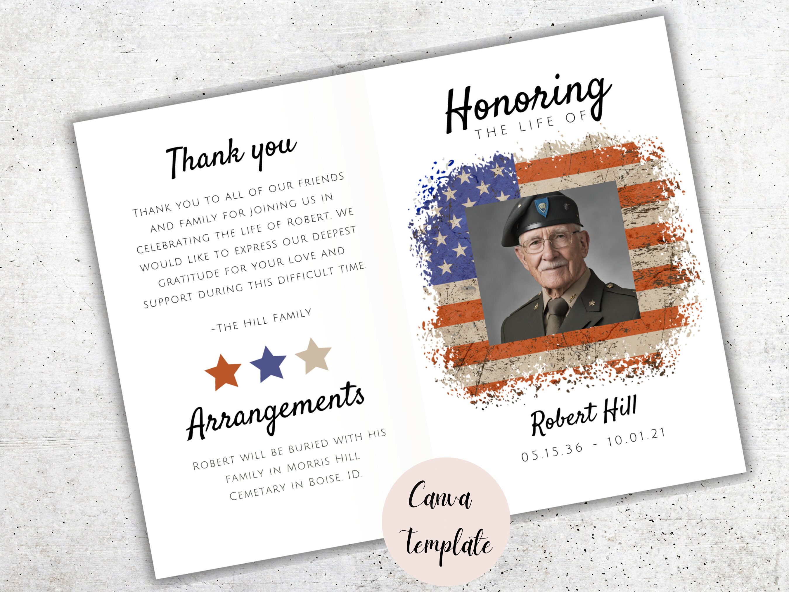 Veteran Funeral Program Template, Printable Funeral Template American ...