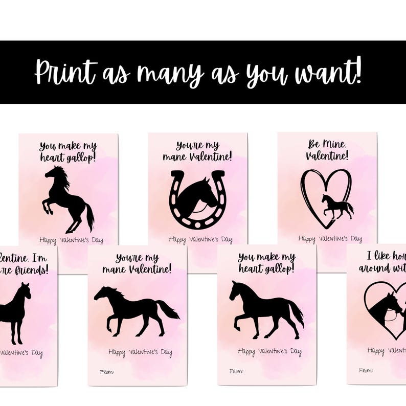 Printable Horse Valentines Day Cards for Kids, Custom Horse Themed ...