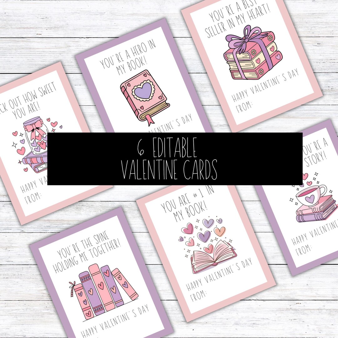 Printable Book Lover Valentine Cards for Kids, Custom Bookish ...