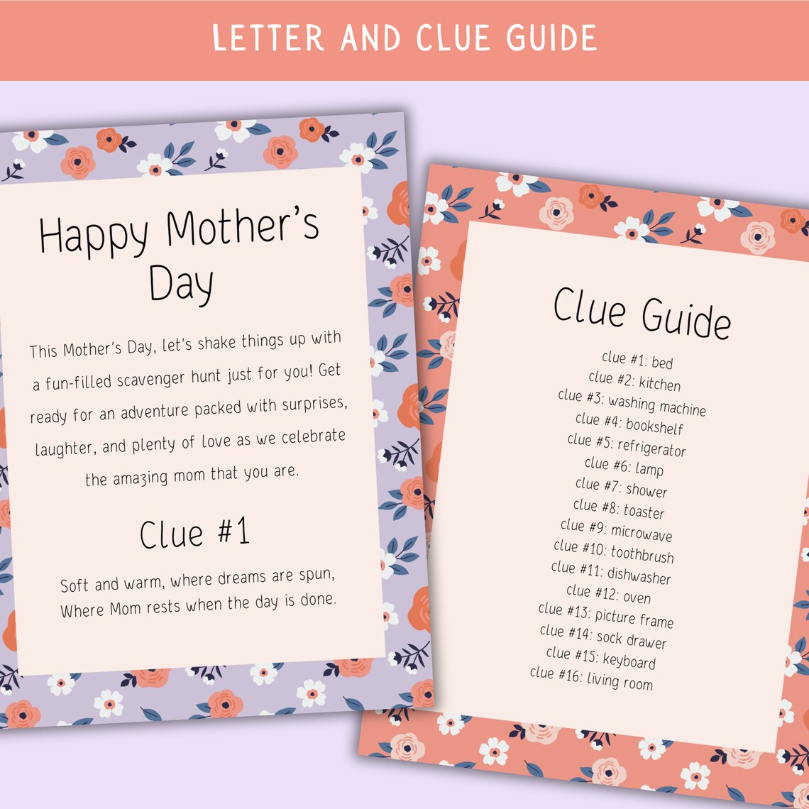 Mother's Day Treasure Hunt Clue Cards, Mother's Day Scavenger Hunt ...