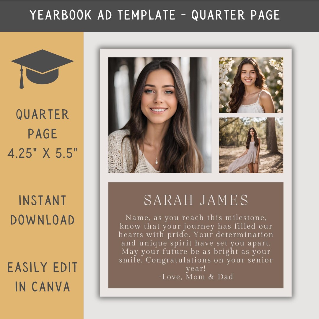 Senior Yearbook Ad Template: Quarter Page Photo Collage (digital ...