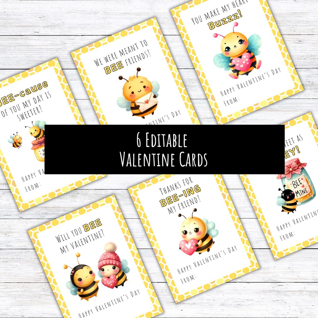Printable Cute Bee Valentine Cards for Kids, Custom Bumble Bee School ...