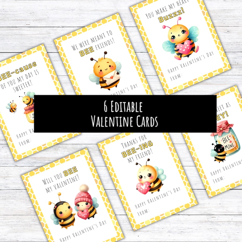 Printable Cute Bee Valentine Cards for Kids, Custom Bumble Bee School ...