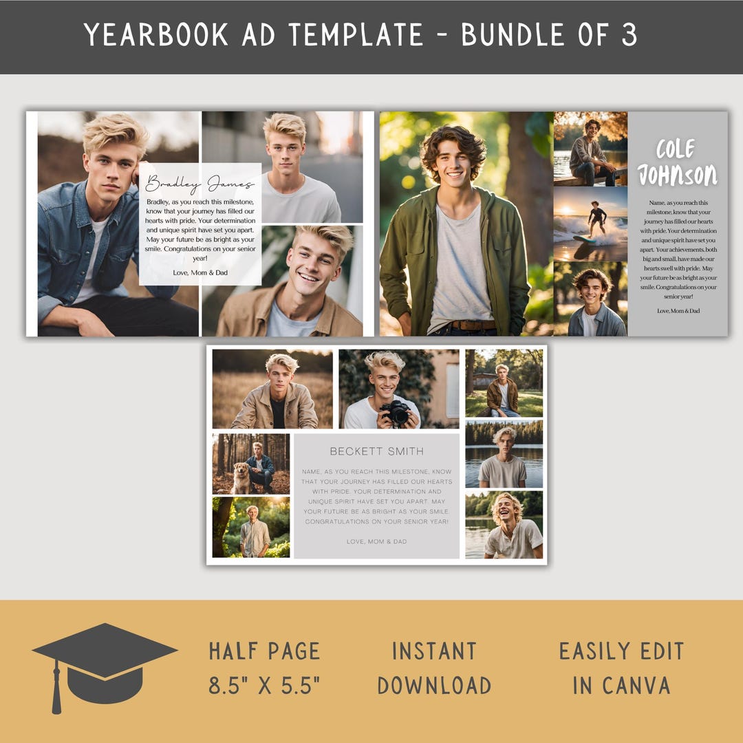 Editable Half Page Yearbook Ad Layout, High School Senior Yearbook Ad ...
