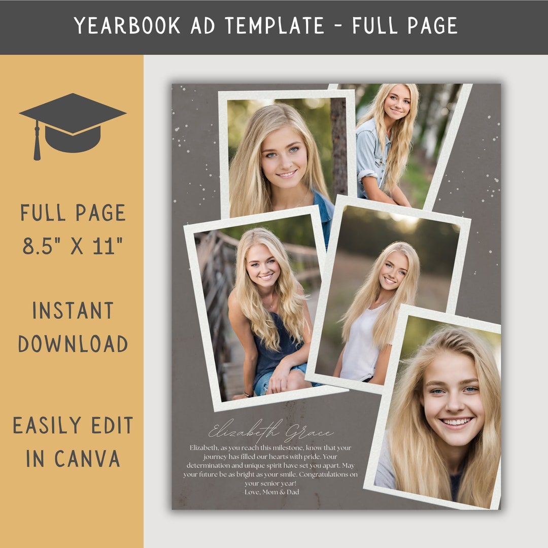 Editable Senior Yearbook Ad Template: Full Page Photo Collage Tribute ...