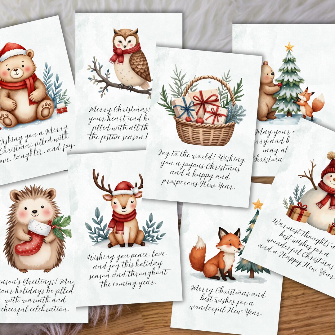 Holiday Winter Woodland Animals Christmas Cards, Printable Christmas ...