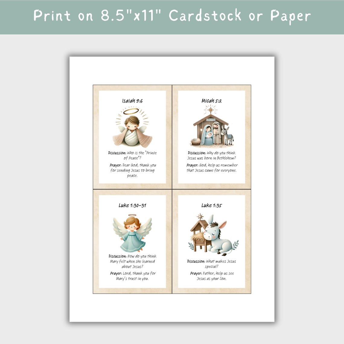Advent Christmas Story Cards, Printable Advent Scripture for Kids ...