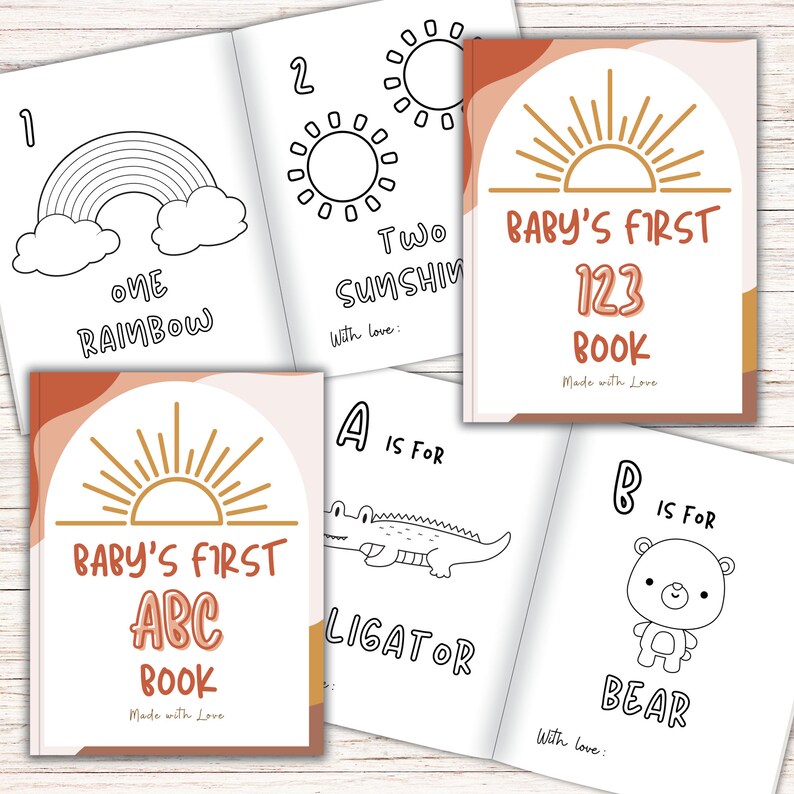 ABC 123 Coloring Book Boho Baby Shower Game, Alphabet Coloring Pages ...