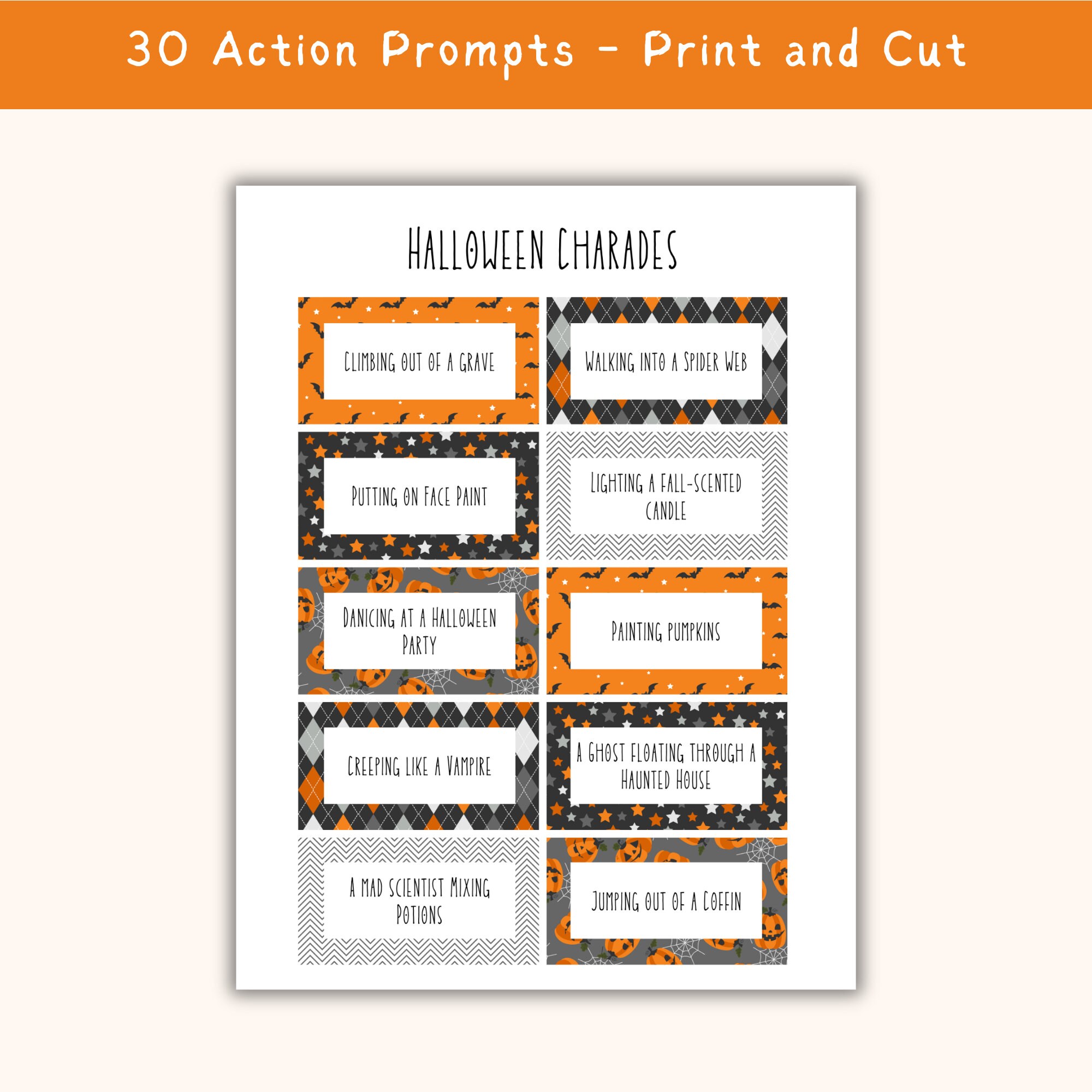 Printable Halloween Charades for Kids, Halloween Activity for Kids and ...