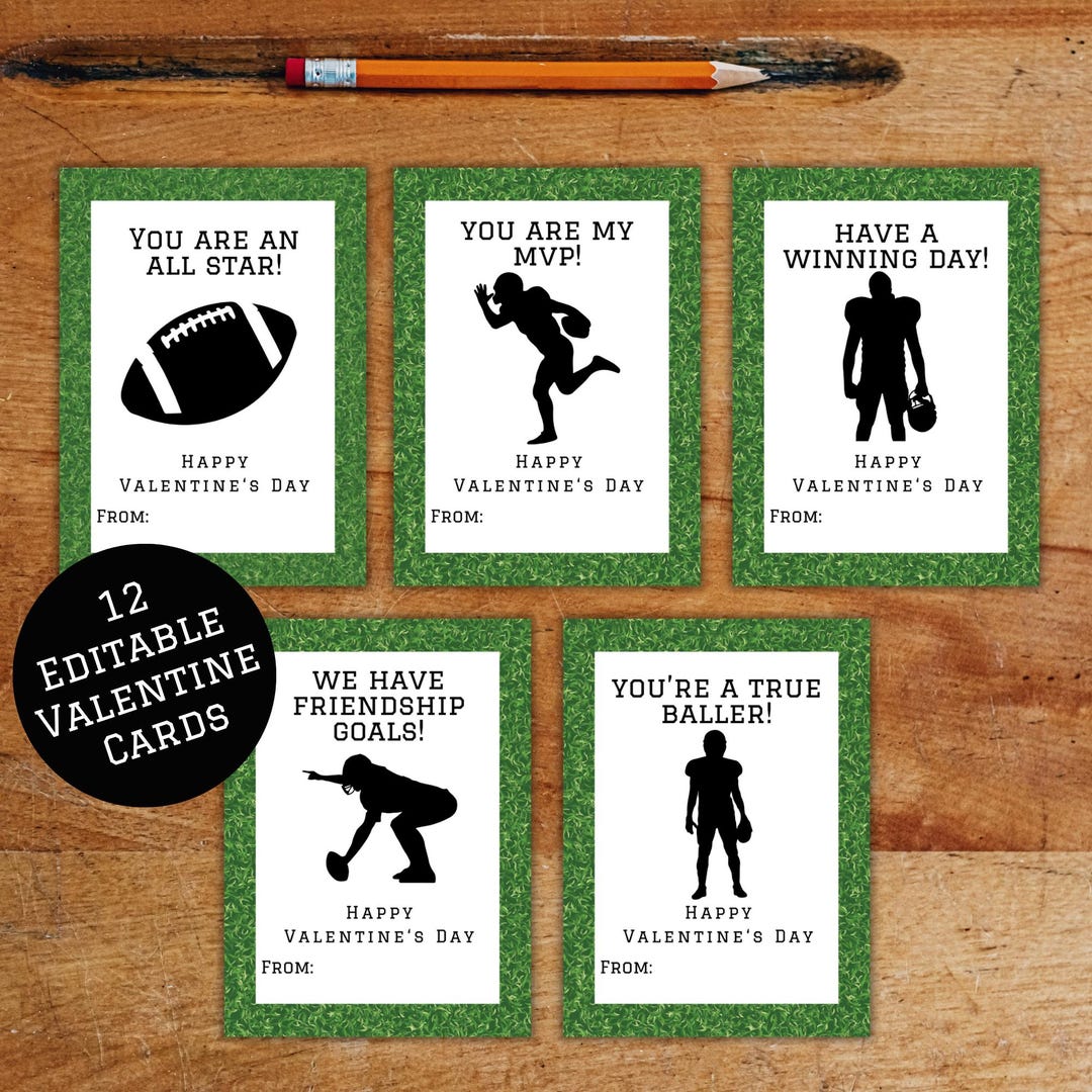 Custom Football Kids Valentine Printable Cards, Football Pun Valentine ...