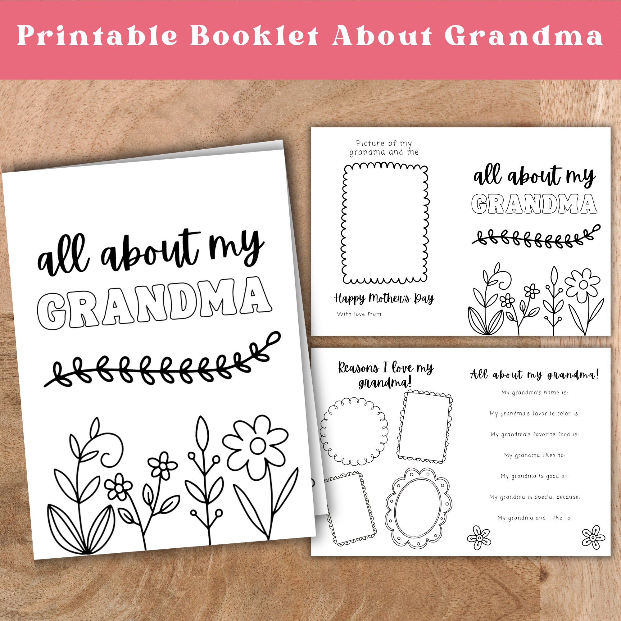 Mothers Day Gift for Grandma DIY Printable, Coloring Card for Grandma ...