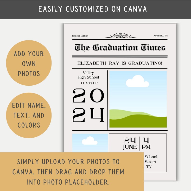 Newspaper Graduation Announcement Template: Vintage Style (digital ...