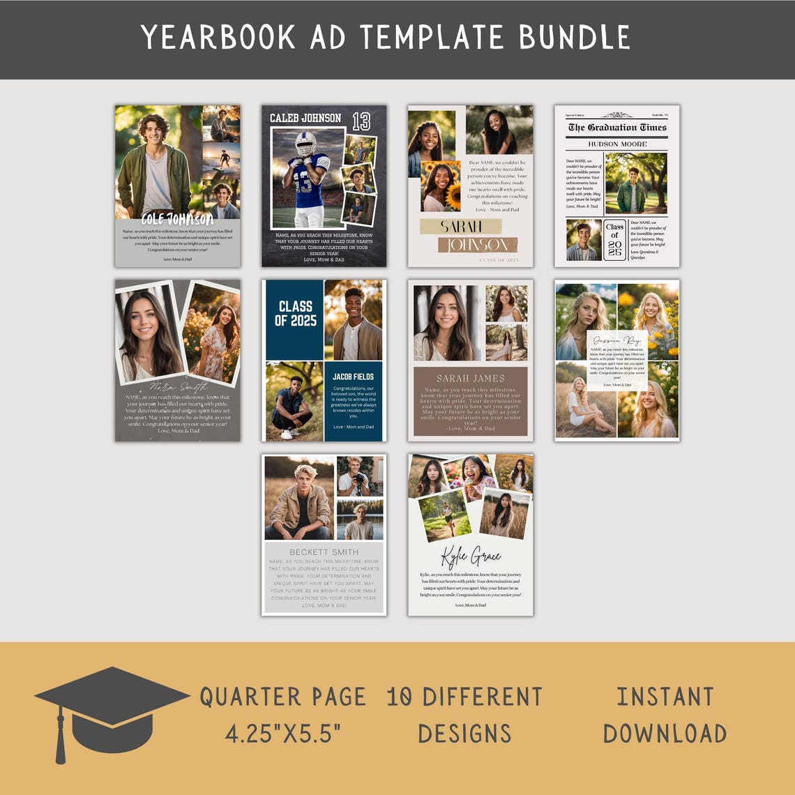 Senior Yearbook Ad Quarter Page Template Bundle, Photo Collage (canva ...