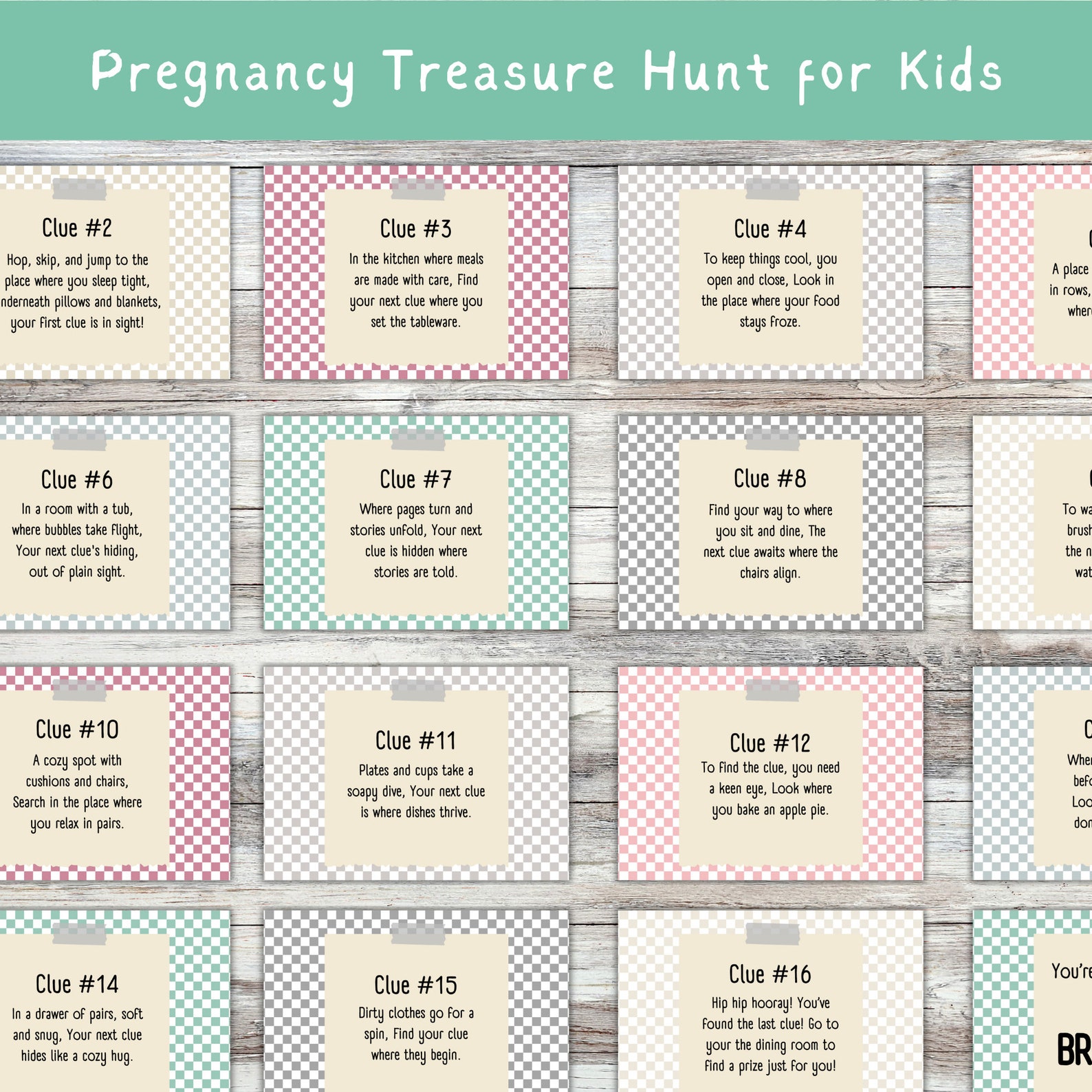 Pregnancy Reveal Scavenger Hunt for Siblings: Printable Clue Cards ...